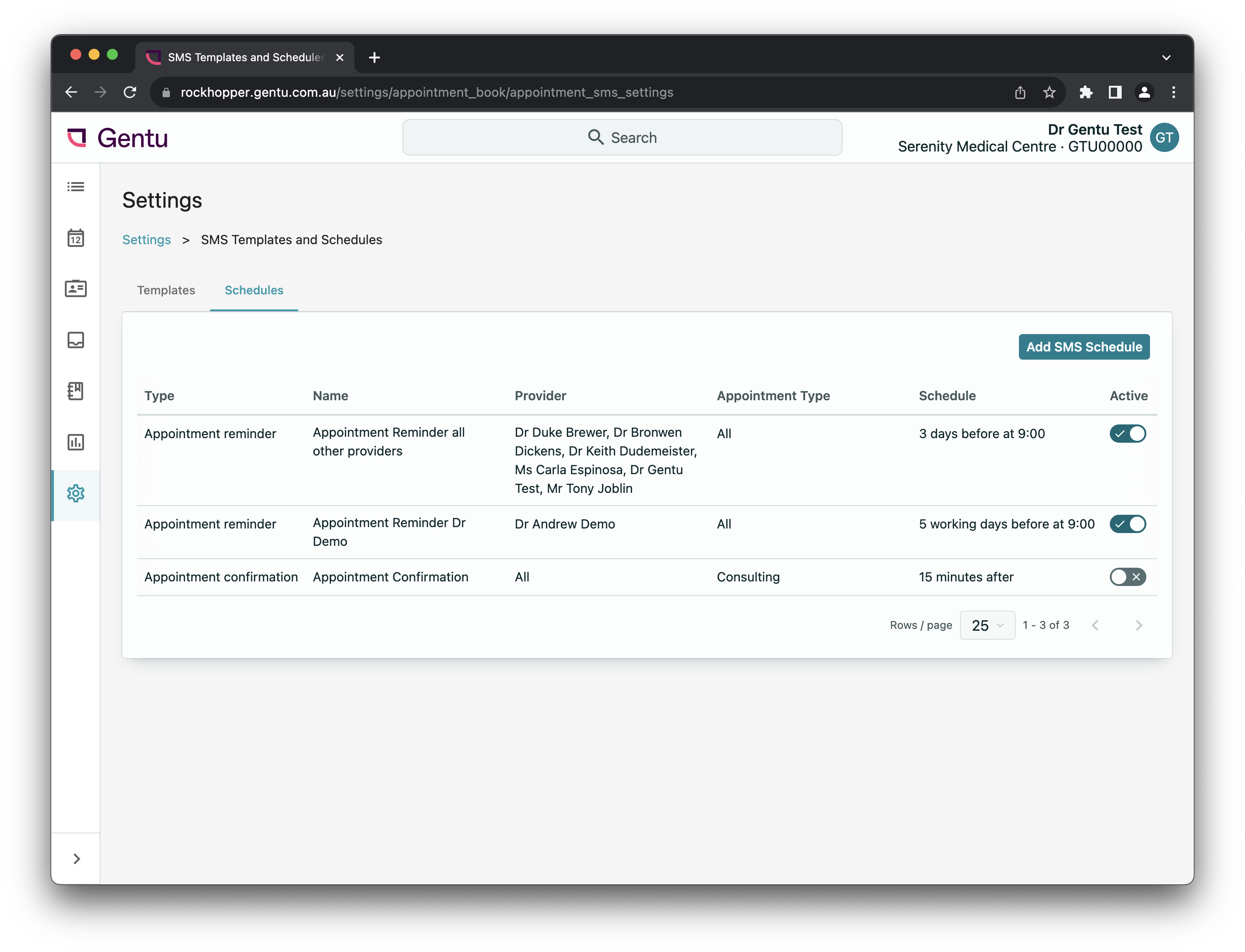 SMS Schedules | Gentu Support
