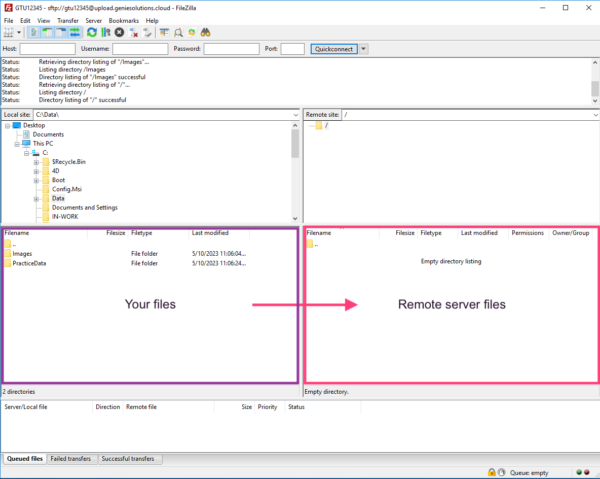 Using FileZilla to upload data to Genie Solutions | Gentu Implementations