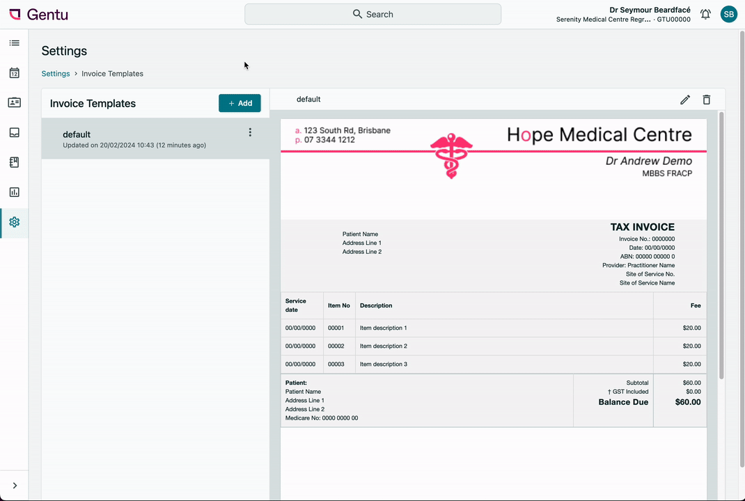Invoice Templates | Gentu Support