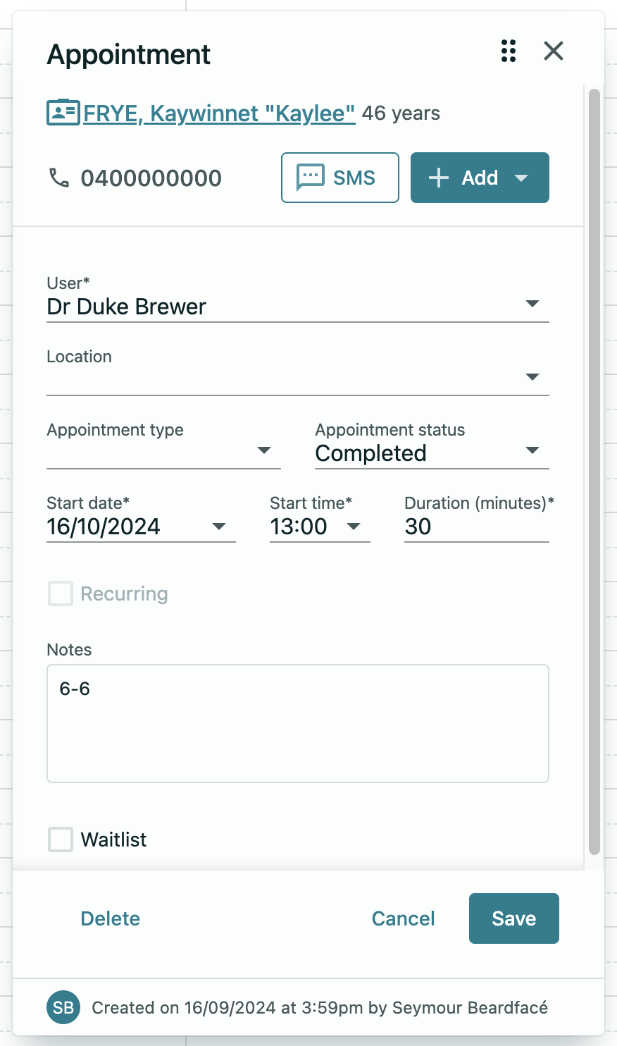 The Patient > Appointments tab | Gentu Support