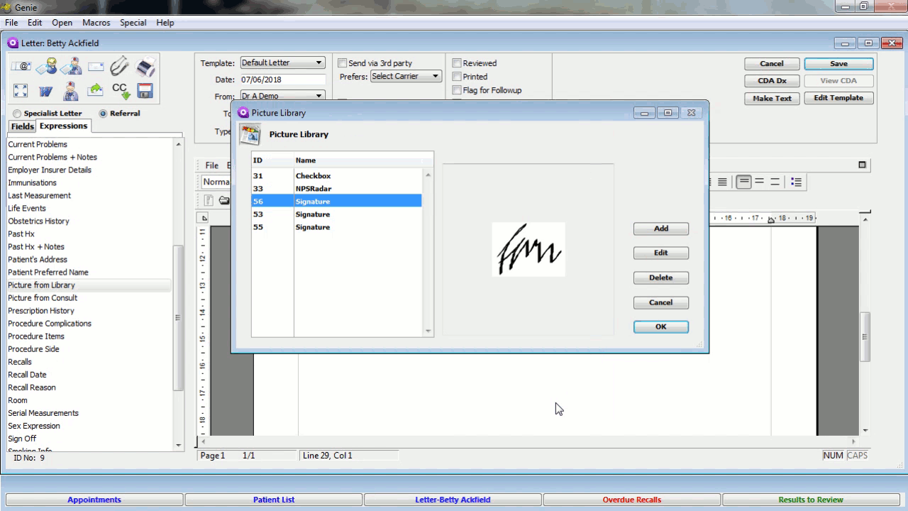 Importing signatures into Letter Templates | Genie Support