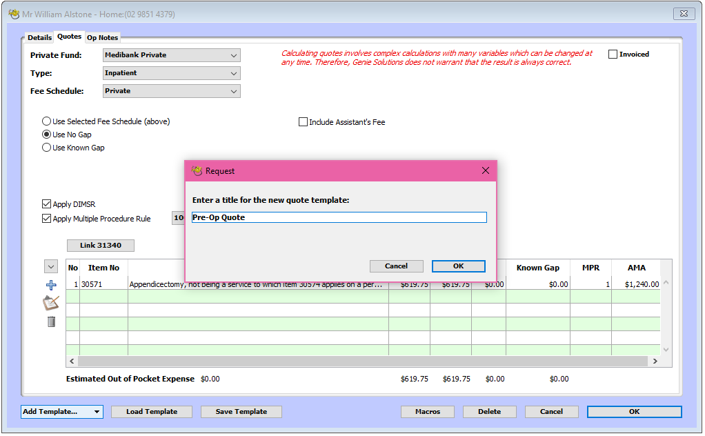 Creating a new quote template via the Quote window | Genie Support