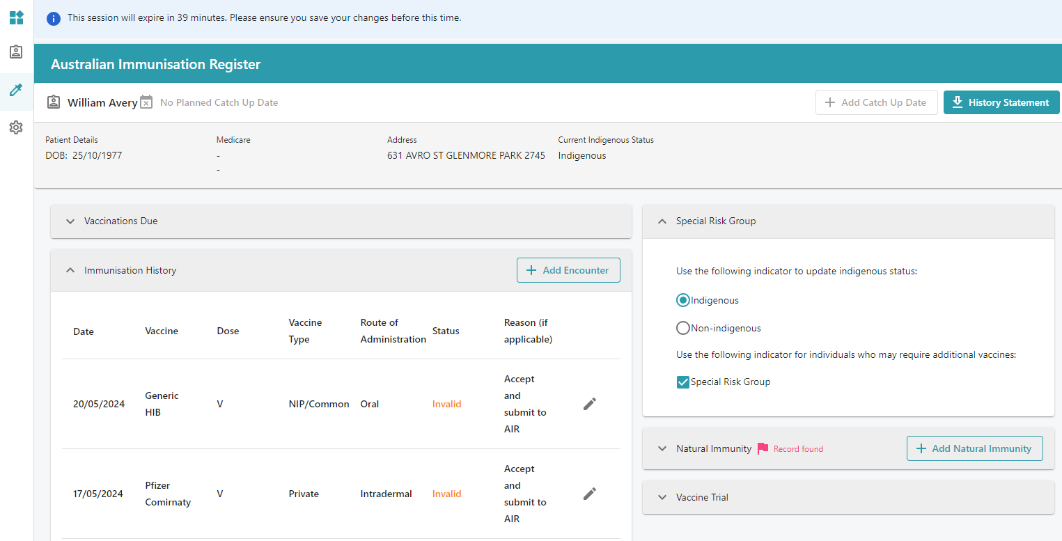 Additional AIR functionality when administering vaccinations via Genie ...