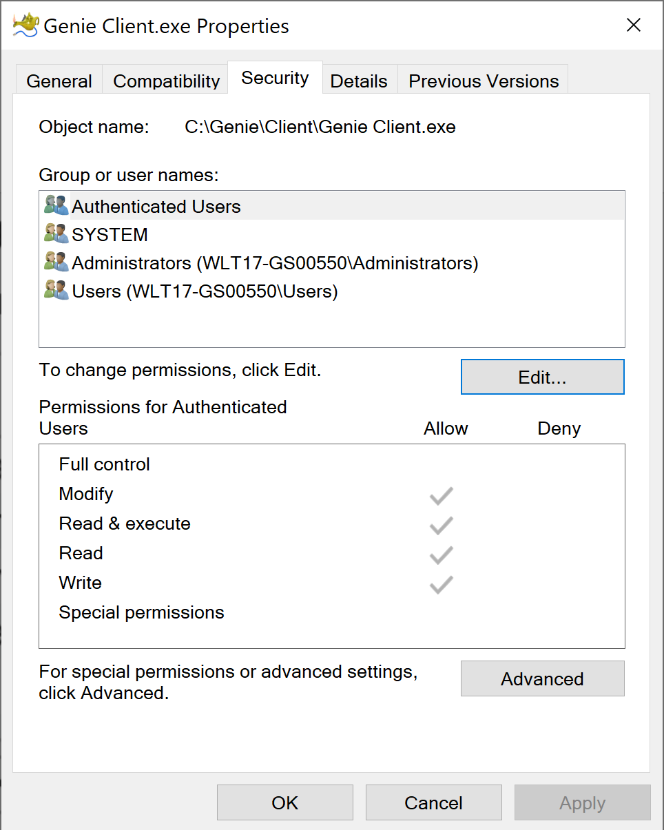 Operating System Permissions | Genie Support