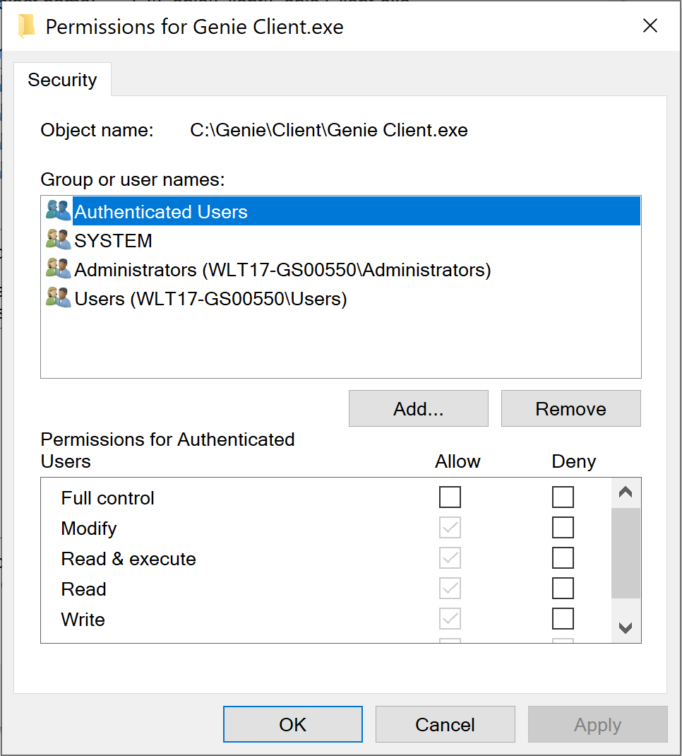 Operating System Permissions | Genie Support