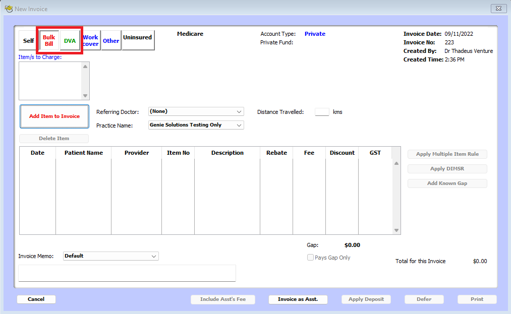 Invoicing Medicare/DVA | Genie Support